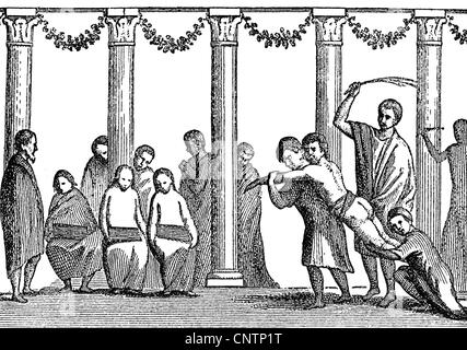 slavery, ancient world, Roman slave market, wood engraving after ...