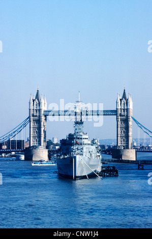 HMS Belfast with Tower Bridge in the background, London, England, UK ...