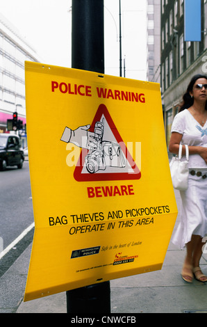 England, London, Oxford Street, Police Notice Sign for the Awareness of ...