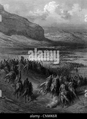 MEDIEVAL CHRISTIAN KNIGHT FIGHTING A MUSLIM ARAB SOLDIER WITH SWORDS ...