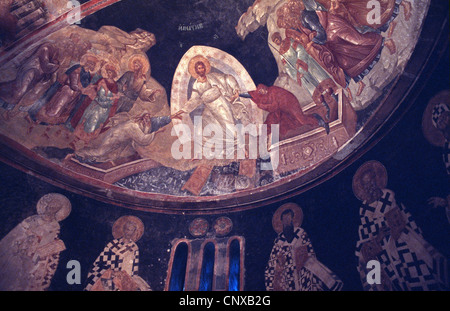 Fresco in the Parecclesion depicting the Anastasis. Christ pulling Adam ...