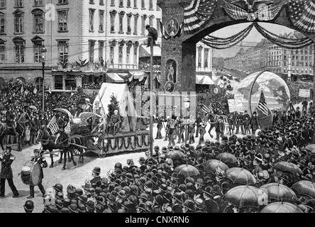 Parade on 1st May 1888 in New York, USA, historical engraving, about ...