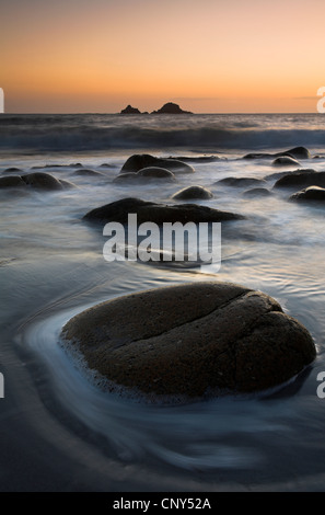 Porth Nanven rocks & waves Stock Photo - Alamy