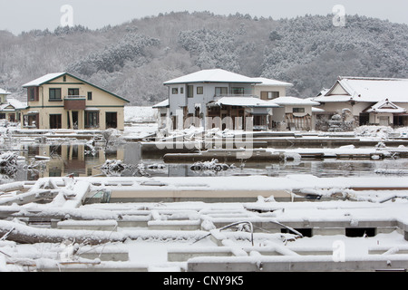 The village of Kamaya, lays devastated by the March2011 tsunami, under ...