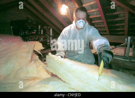 Insulating. Installing quilt loft-insulation to a roof space Stock ...