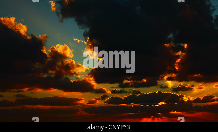 High contrast Dramatic dark sky and clouds copy space in black and ...