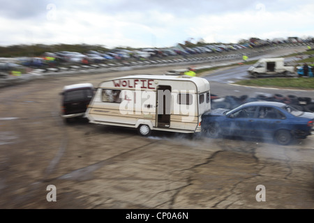 Caravan chase, demolition derby, at Angmering Raceway, West Sussex ...