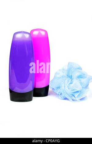 Purple shower gel bottle isolated on white background Stock Photo - Alamy