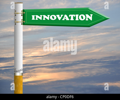 Innovation cigarette road sign Stock Photo - Alamy