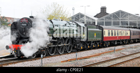 Britannia 70000 steam locomotive built in 1951 reversing towards ...