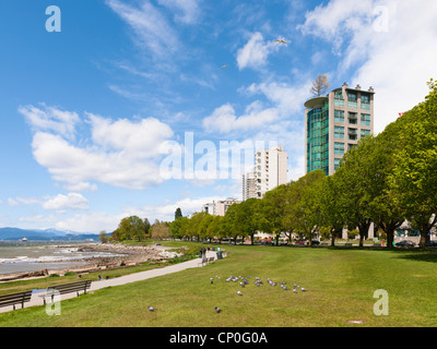 English Bay Beach, Vancouver City beautiful landscape in spring sunset ...