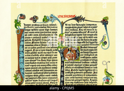 Page of Gutenberg s 42 line Bible printed in the 1450 s probably the ...