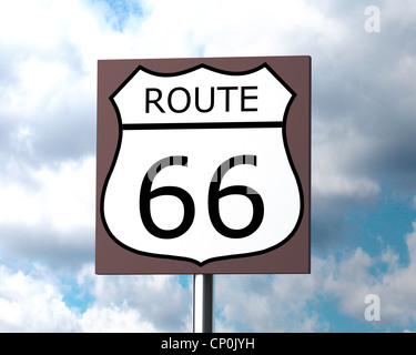 Route 66 historic road banner illustration on US flag Stock Photo - Alamy