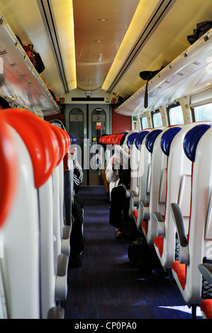 Inside a second class carriage of the British Railways steam train at ...