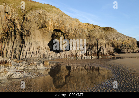 Lydstep Caverns late evening light Pembrokeshire Wales Cymru UK GB ...