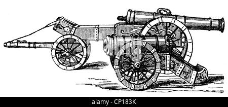 Cannon and howitzer from the 17th century, , (encyclopedia, 1893 Stock ...