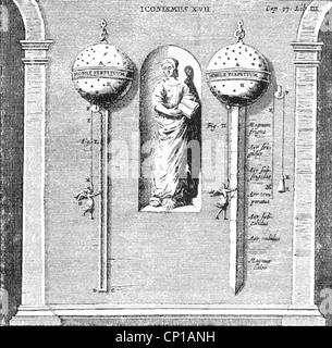 17th century illustration of Otto von Guericke's Magdeburg hemispheres ...