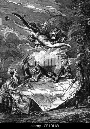 THE PARTITION OF POLAND. To Prussia Russia & Austria in 1772 1793 1795 ...