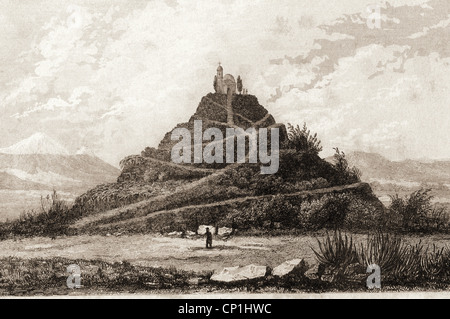 geography / travel, Mexico, Cholula, pyramid in 19th century, wood ...