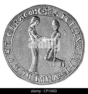 middle ages, knights, kneeling knight during prayer, glass painting ...