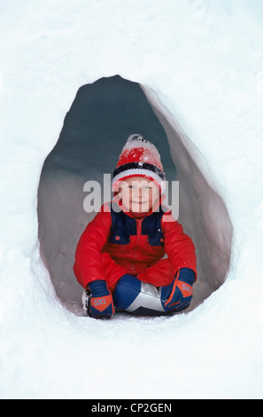 Little boy in igloo at ski resort Australia Stock Photo - Alamy