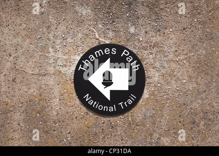 Thames Path National Route sign and map showing route along the river ...