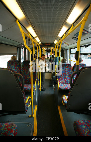 The lower deck inside a London Transport Routemaster bus in the London ...