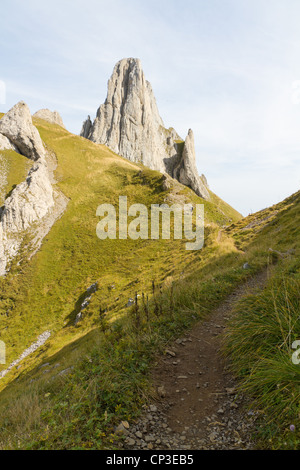hiking path through rocky mountainous terrain with sharp rock ...