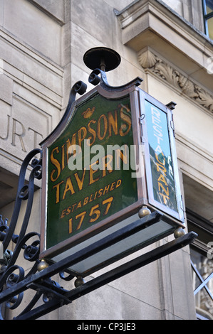 Simpson's Tavern lamp sign, Ball Court, Cornhill, City of London ...