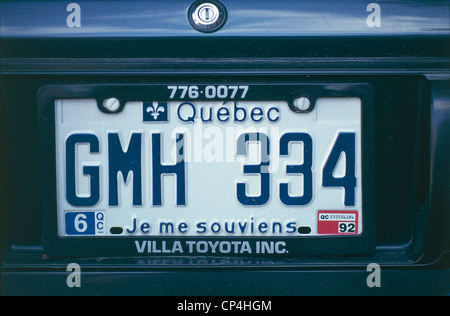 Quebec license plate Stock Photo - Alamy