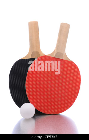 Pair of ping pong paddles and a ping pong ball isolated on white ...