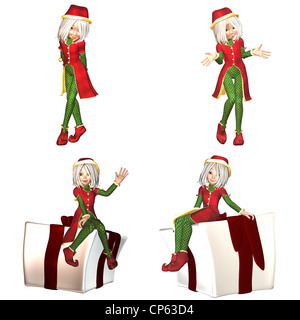 Illustration of a pack of four (4) christmas elves with different poses ...