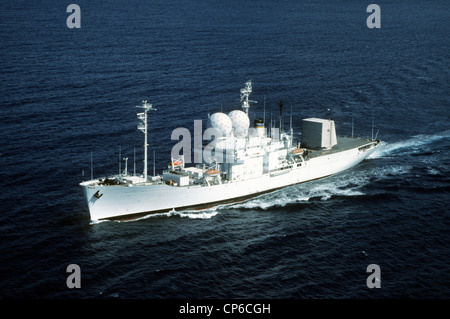 An aerial port bow view of the missile range instrumentation ship USNS ...