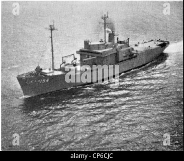 USS Observation Island (E-AG-154) firing 28-foot Polaris test missile ...