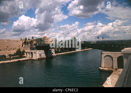 Italy, Apulia, Taranto, swing bridge viewed from the castle Stock Photo ...