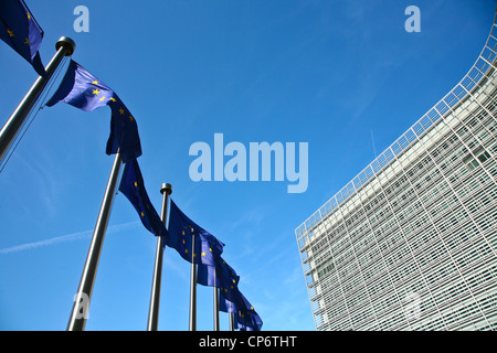 EU european flag flags berlaymont building brussels Stock Photo - Alamy
