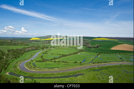 River Cuckmere running through the Cuckmere Valley in the South Downs ...