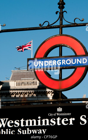 A tube sign at Westminster underground station in London, England Stock ...