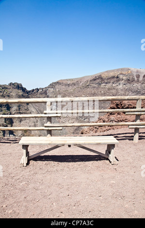 Empty bench in front of volcano Vesuvius crater. This bench is used ...