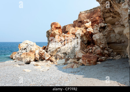 Earthquake induced overhanging cliff face collapse, Crete Greece Stock ...
