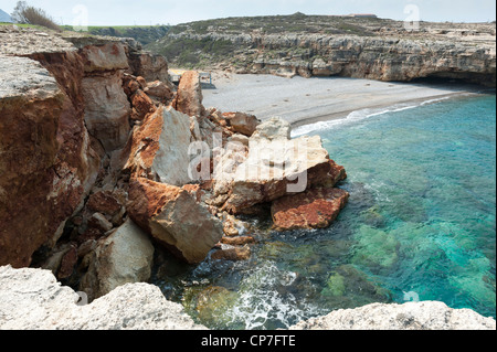 Earthquake induced overhanging cliff face collapse, Crete Greece Stock ...