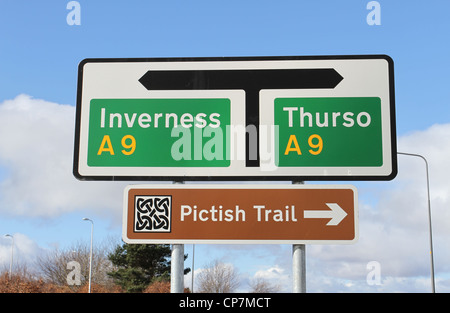 Inverness road sign on an A9 road junction at Pitlochry, Perthshire ...