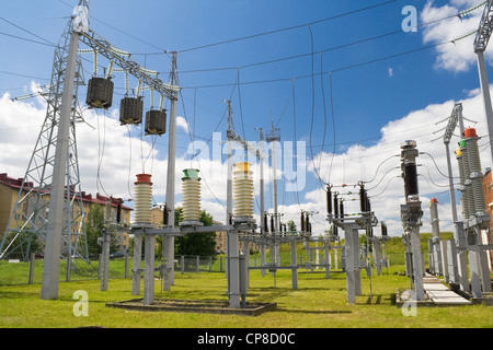 Power switching station. High-voltage substation with switches and ...