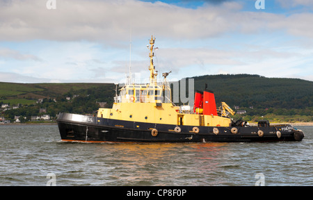tug boat with yellow funnel Stock Photo - Alamy