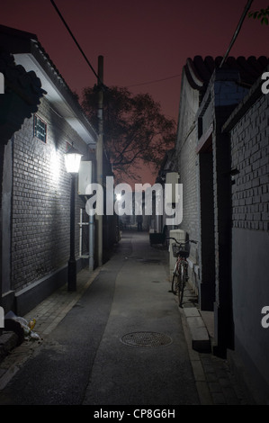 View of historic lane or hutong at night in Beijing China Stock Photo ...