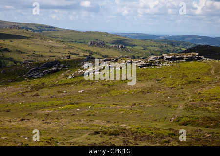 Granite Tors and exposed rocks and boulders on Dartmoor national park ...