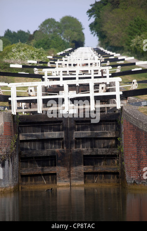 Caen Locks staircase on Kennet & Avon Canal UK aerial view Stock Photo ...