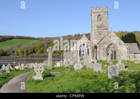 St Winnow Church and Celtic Crosses Lerryn Cornwall England Stock Photo ...