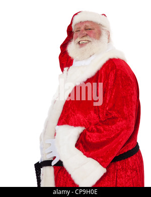 Santa Claus holding his big belly, full body, isolated on white ...