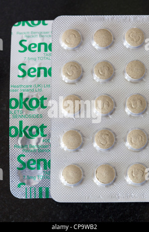 a packet of Senokot constipation relief tablets containing the active ...